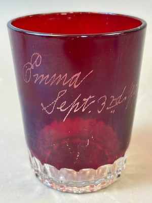 #1286 Antique EMMA SEPT 3RD 1908 Ruby Red Flash Souvenir Glass CUP | eBay