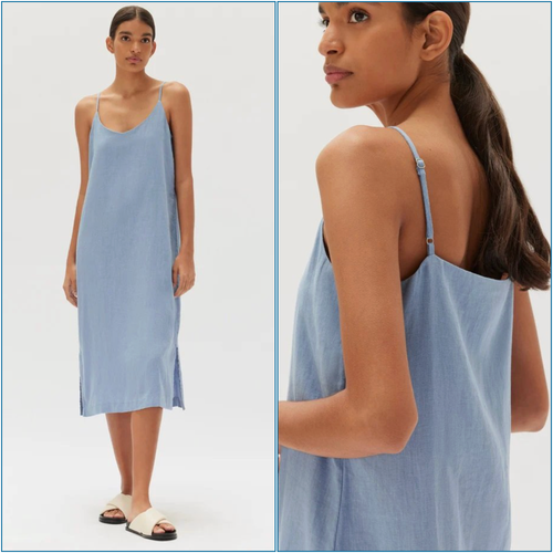 Assembly Label Linen Slip Dress Size 16 Blue Pool Classic Spaghetti ...