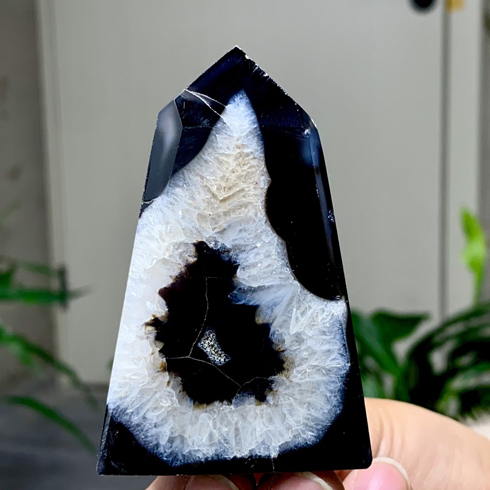 90G Natural black blossom stripe agate ObeliskQuartz Crystal Tower ...