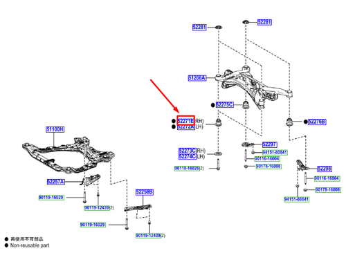 TOYOTA RAV4 XA50 Rear Suspension Member Front RH Cushion 5227142010 NEW ...