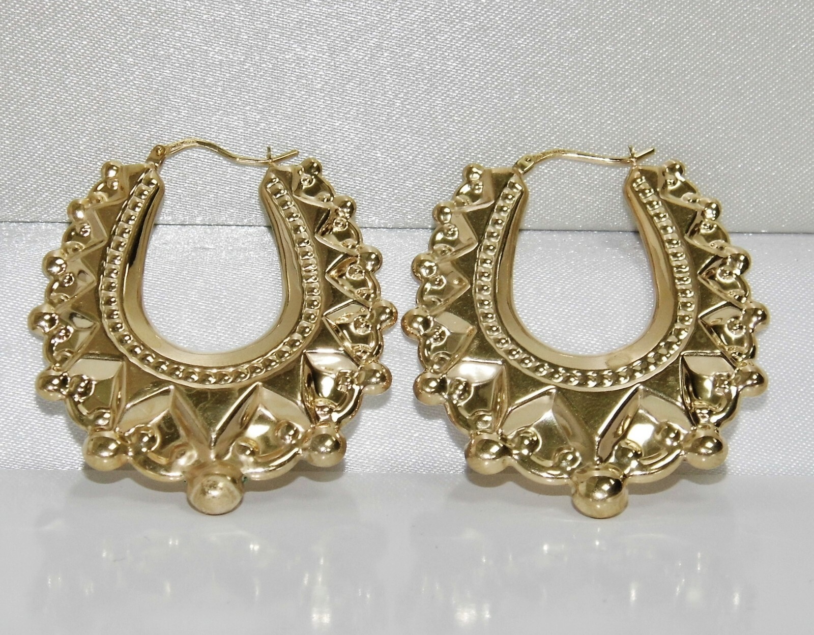 Victorian 9ct Yellow Gold on Silver LARGE Spiked Oval Gypsy Creole Hoop ...