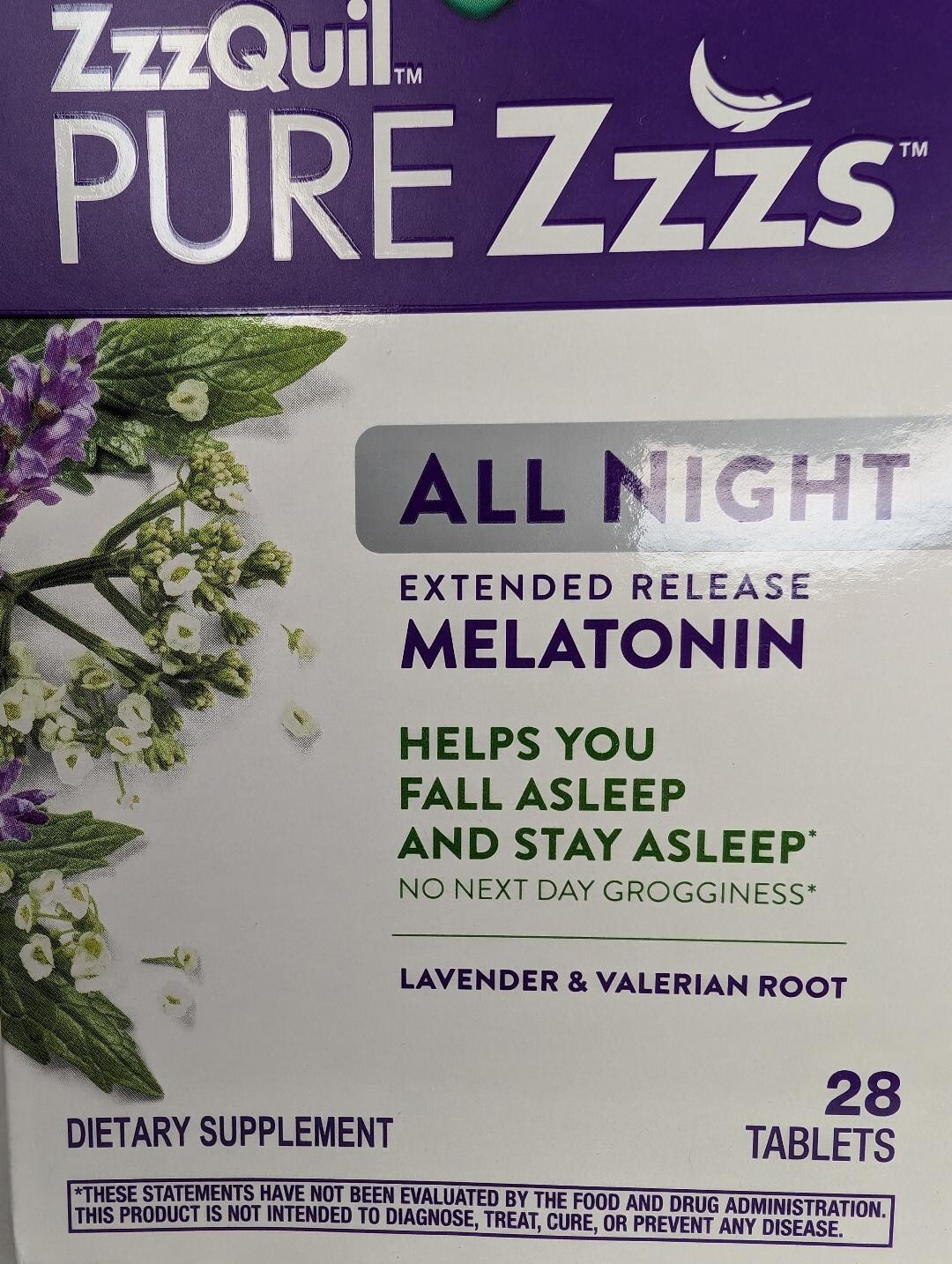 Vicks ZzzQuil Pure Zzzs ALL NIGHT Melatonin Lavender Valerian Root 28 ...