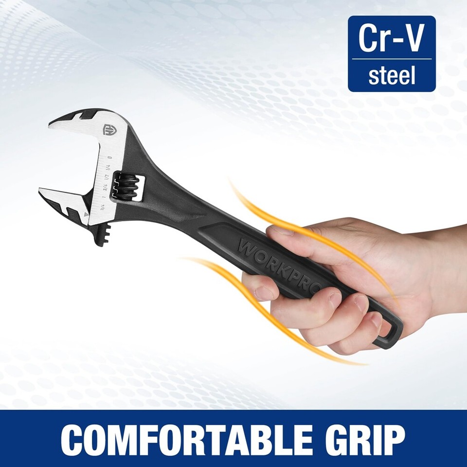 WORKPRO 2PC Adjustable Wrench Set 6" 10" Wide Jaw Wrench with Metric ...