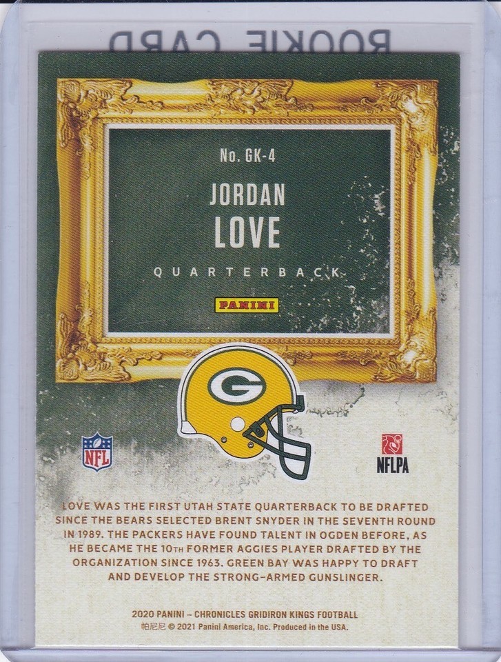 JORDAN LOVE ROOKIE CARD Green Bay Packers Football 2020 Panini GRIDIRON ...