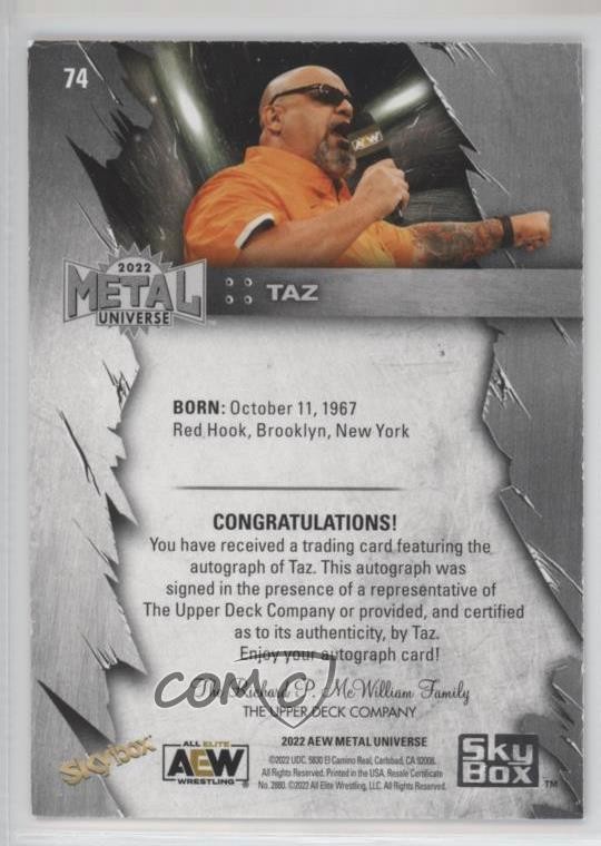 2022 Skybox Metal Universe AEW All Elite Wrestling Silver Auto Taz #74 ...