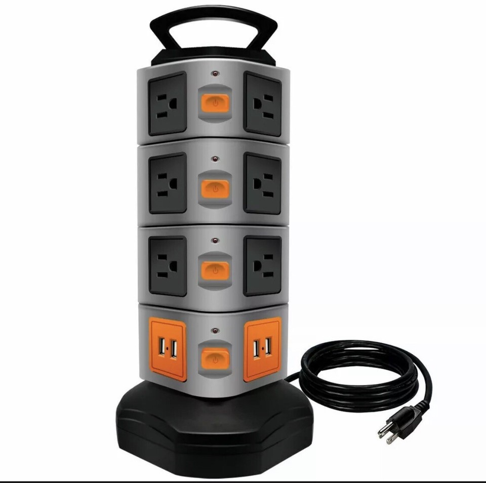 Surge Protector Power Strip 14 Outlets 4 USB/ Rotating Tower/ 6FT Wire ...