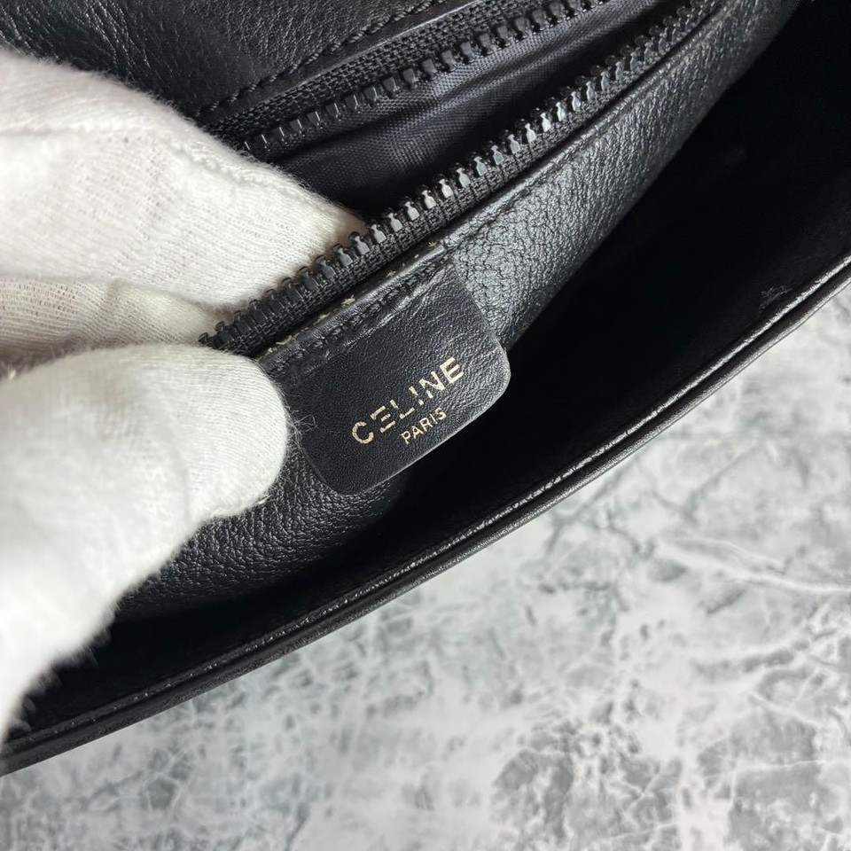 CELINE Chain Shoulder Bag Black Leather Authentic | eBay