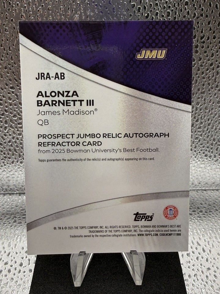 2025 Bowman Chrome U Best ALONZA BARNETT III 1st True Auto & Relic #JRA-AB (JMU) | eBay