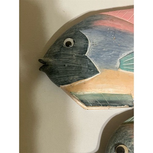 Vintage Hand-Painted Carved Wooden Fish Figurine Set Nautical Decor 70s ...