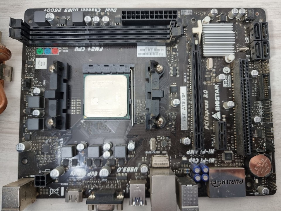 BIOSTAR Hi-Fi A70U3P FM2 Motherboard + AMD Athlon X4 FM2 + Heatsink ...