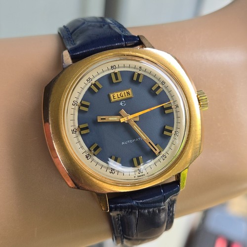 Vintage ELGIN men's automatic watch swiss AS 1902 17Jewels UFO Blue ...