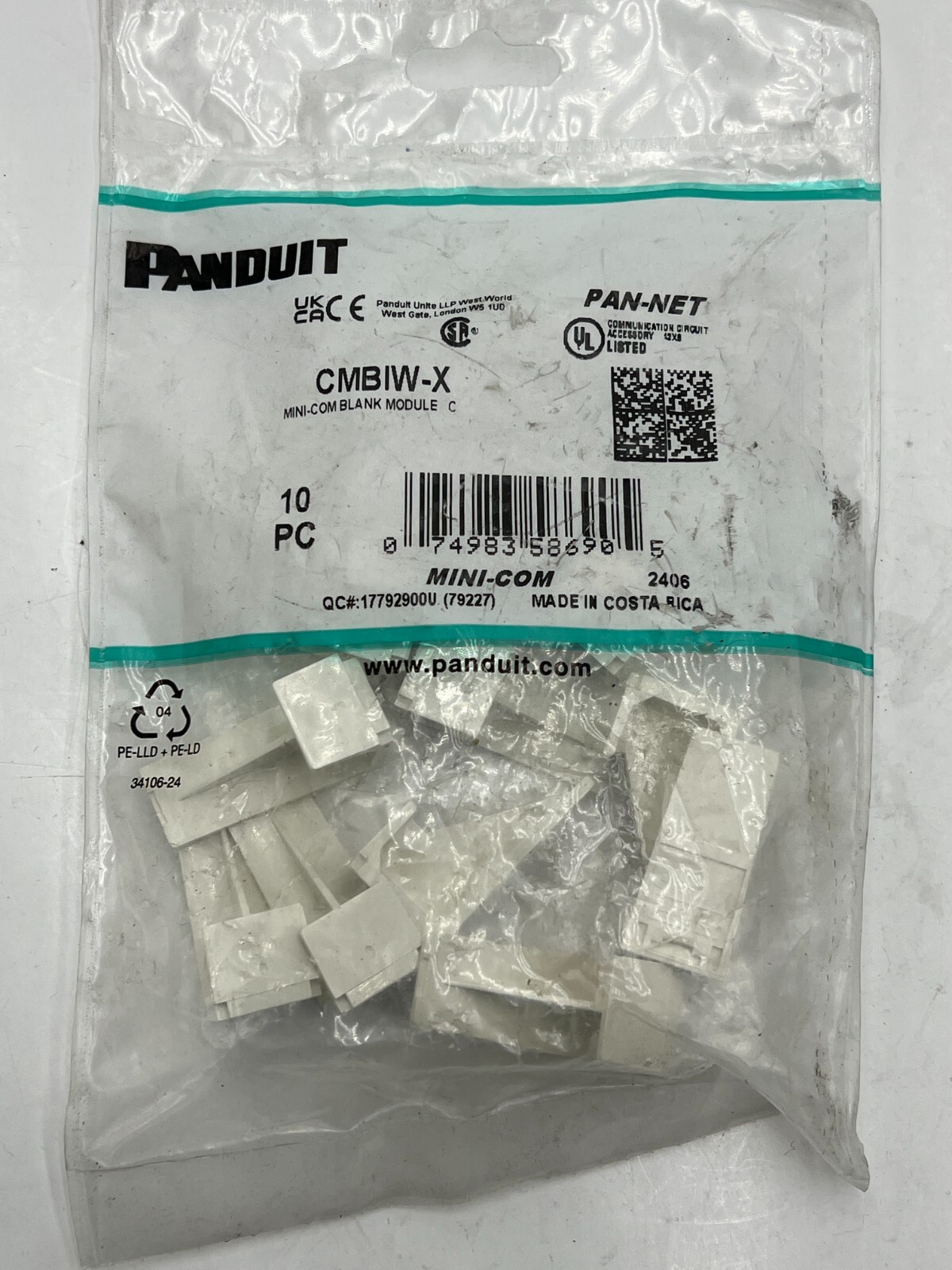 (Pack of 10) Panduit CMBIW-X Mini-Com Blank Module C White | eBay