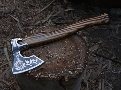 EDC AXE Carbon Steel Blade 3DViking Axe Tomahawk Axe W/ Leather Sheath ...