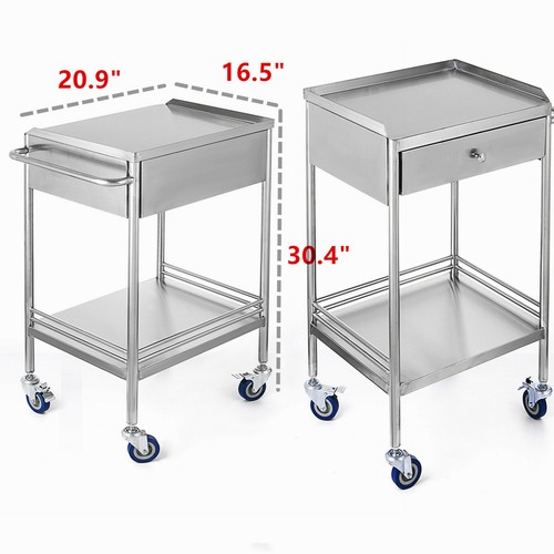 Stainless Steel Lab Trolley 2-Layers Cart w/One Drawer Anti-corrosion ...