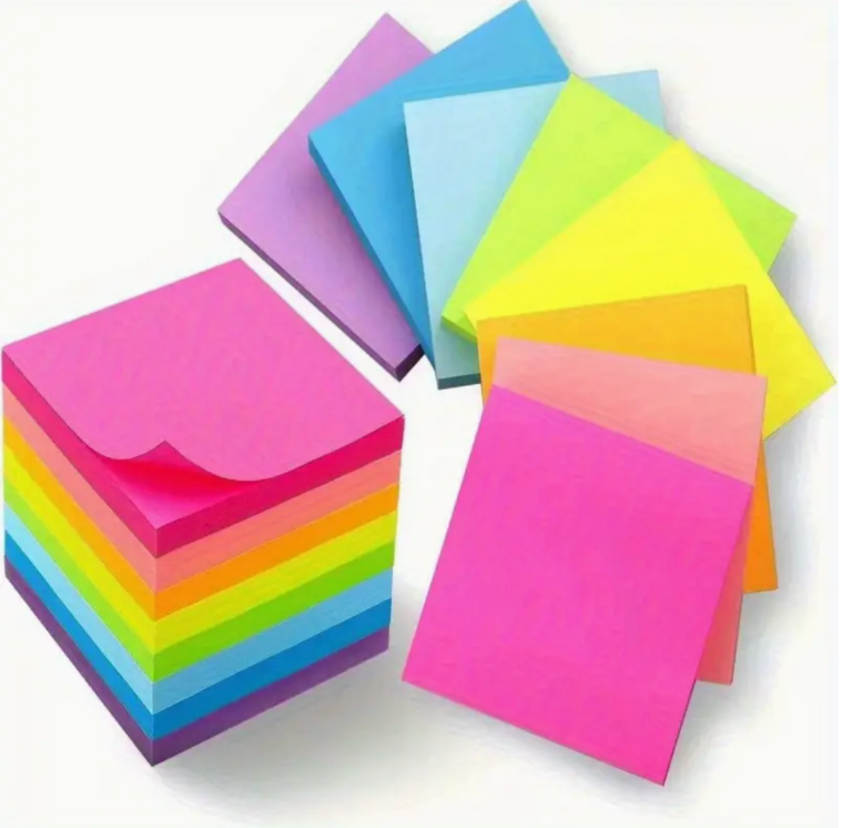 100PCS Neon Colorful Sticky Notes Set – Vibrant Rainbow Colors, Durable ...