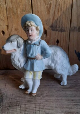 STRIKING BISQUE FIGURINE Young Shepherd Boy with Border Collie | eBay UK
