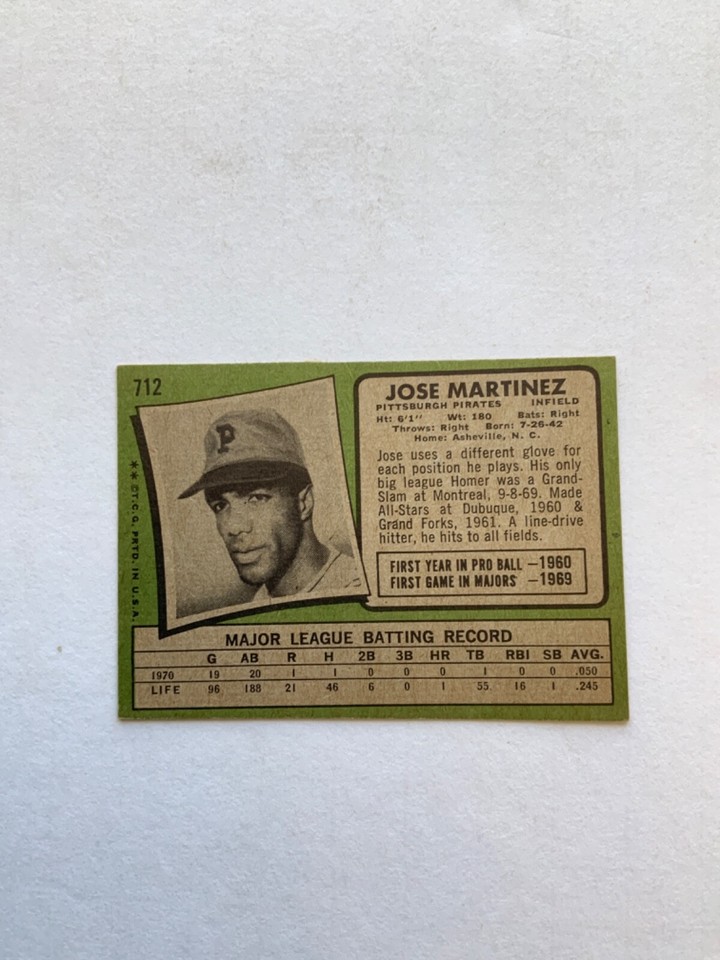 1971 TOPPS #712 JOSE MARTINEZ PIRATES ⚾️⚾️♨️♨️♨️ | eBay