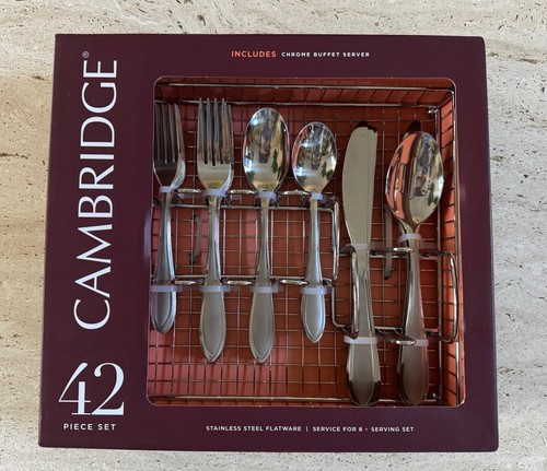 Cambridge Stainless 42 Pieces Flatware Silverware Knives Forks Spoons ...