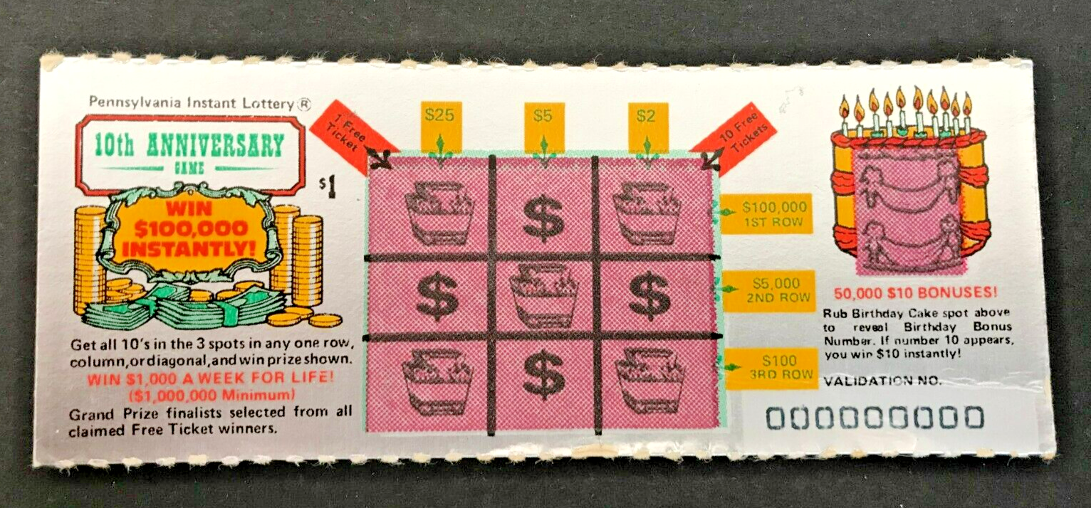 Pennsylvania 10yh Ann Instant SV Lottery Ticket , issued in 1982, no ...