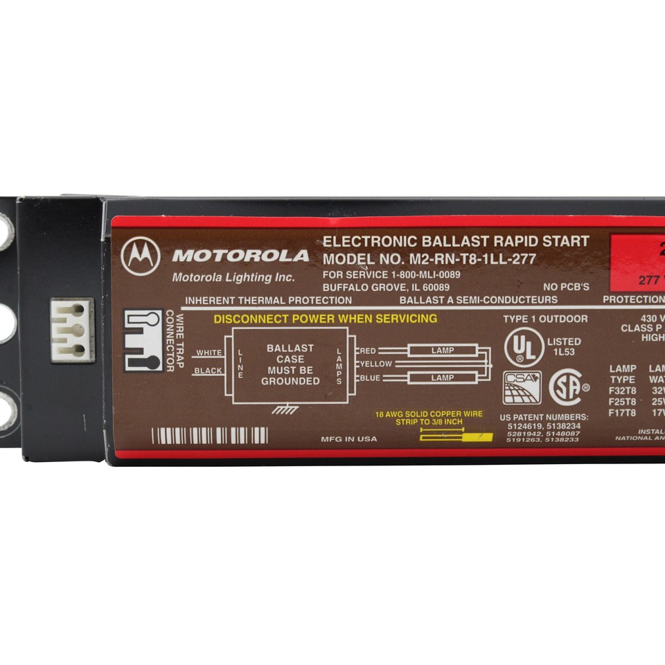 MOTOROLA M2-RN-T8-1LL-277 FLUORESCENT BALLAST, 2-LAMP, 32W T8, F32T8 ...
