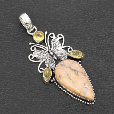 Dendrite Opal Citrine Gemstone Handmade Butterfly Pendant Jewelry 3.12 ...