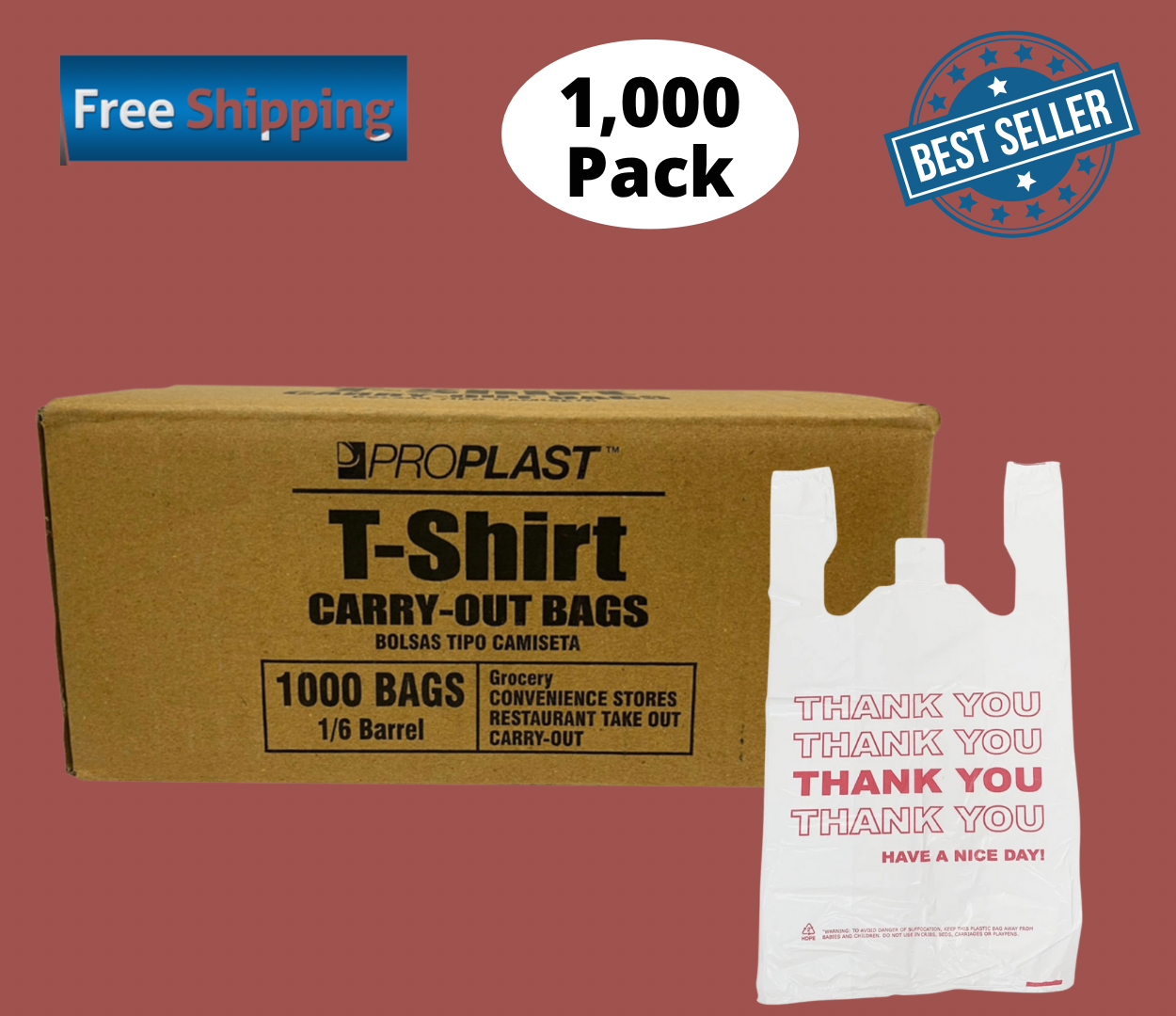 Proplast T-shirt Carry-Out Bags, 1000 ct. (No Ship To CA) | eBay