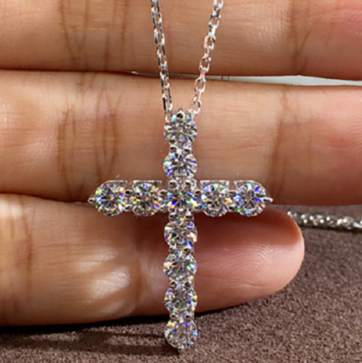 2.50Ct Lab Created Diamond Cross Pendant 14K White Gold Finish 18" Free ...