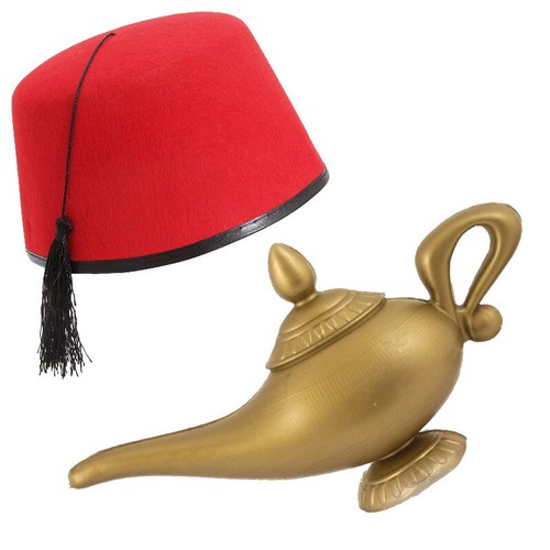 ALADDIN Arabe Génie Déguisement Costume Rouge Fez Et Or Lampe Prince ...