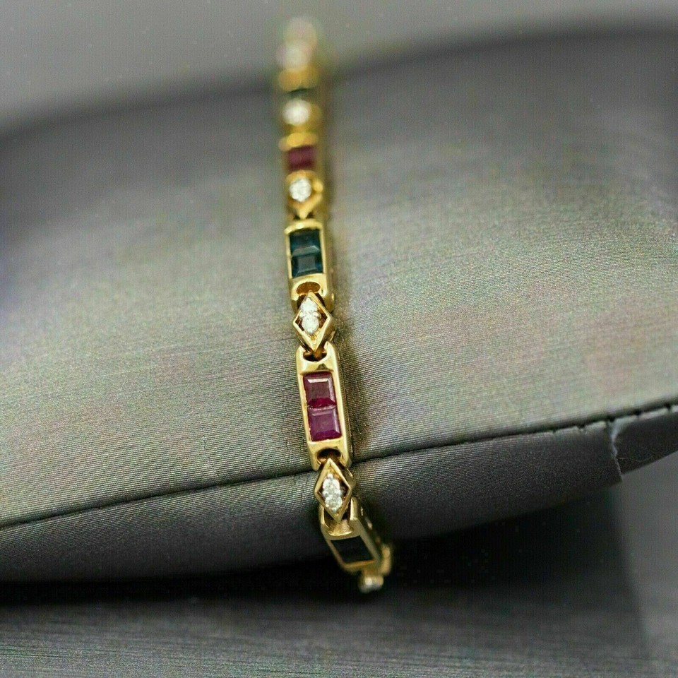 Womens 8Ct Simulated Ruby Pretty Tennis Bracelet 14K Yellow Gold Plated ...