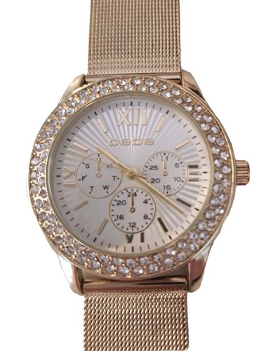 Bebe Women's 9.5" Goldtone Gemmed Watch Mesg Band New Battery | eBay