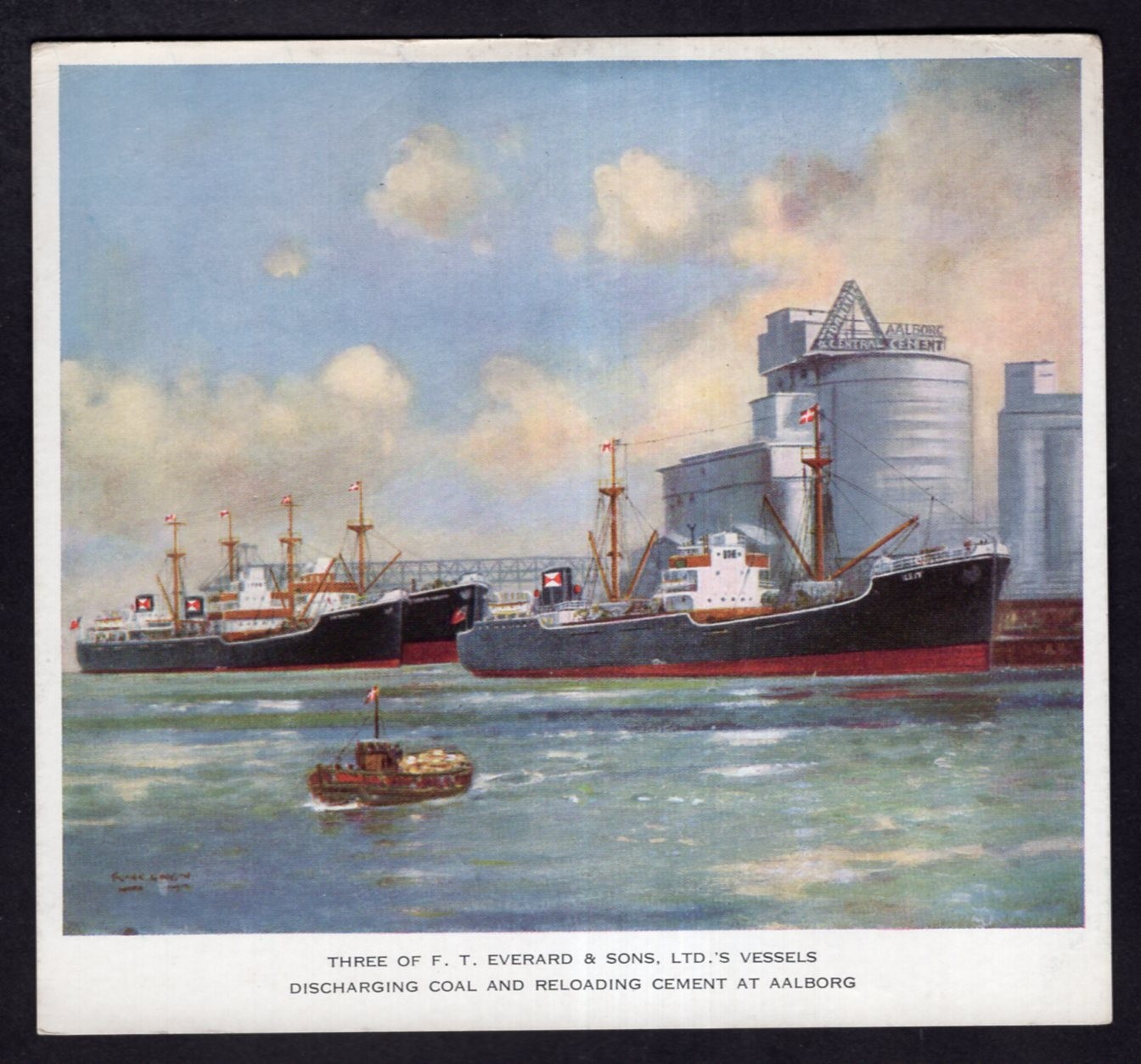 EVERARD COL PC - THREE OF EVERARD SHIPS AT AALBORG DISCHARGING COAL ...