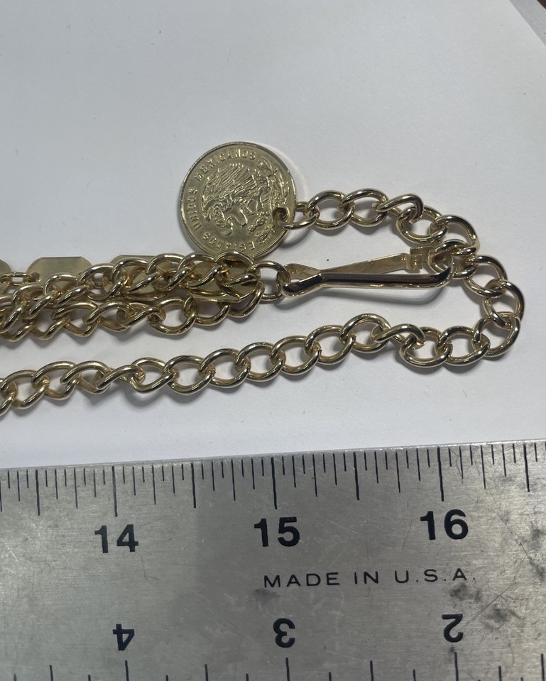 Gold Tone Chain & Flat Links Two Strand Belt Mexico 1968 Coin 32 ...
