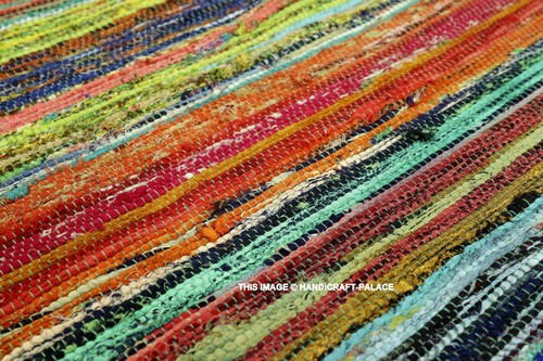 Indian Cotton Handmade Green Colour Chindi Rug Area Rag Rugs Flat Weave ...