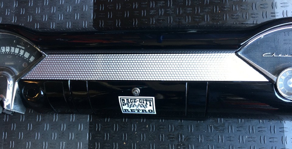 55 56 CHEVY Gasser Dash Dashboard Decal Kit Small Engine Turned Silver ...