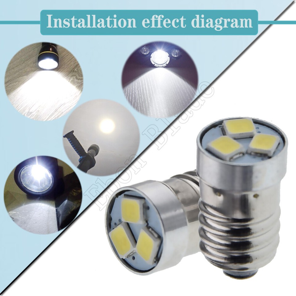 E10 Screw LED Bulb 3V 6V 12V 18V DC White Lamp For Flashlight Torch ...