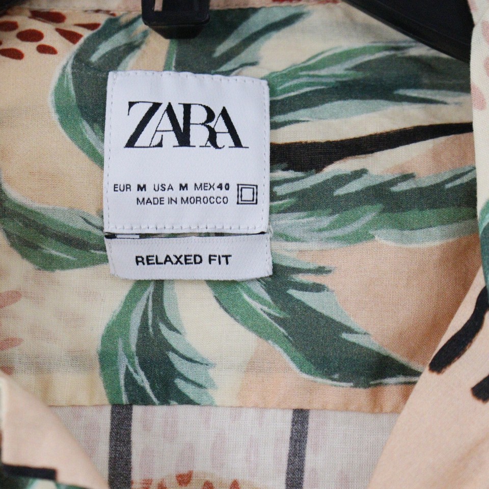 Zara Shirt Mens Medium Relaxed Fit Button Up Tropical Palm Tree Beach ...