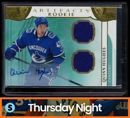 2019 UPPER DECK ARTIFACTS QUINN HUGHES HORIZONTAL AUTO MATERIALS JERSEY ...