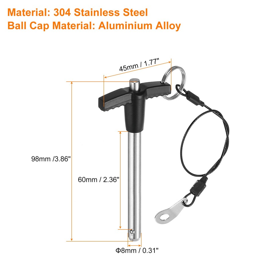 2Pcs T Handle Lock Pins, 8mm x 60mm Stainless Steel Button Quick ...