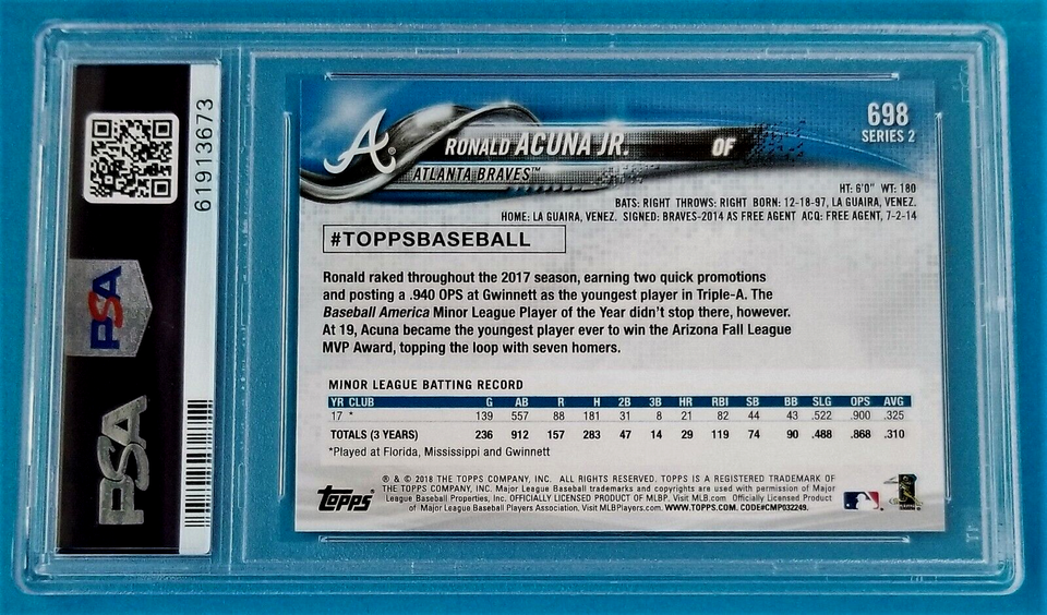 RONALD ACUNA JR RC 2018 Topps Complete Set Bat Pointing Up PSA Gem 10 ...