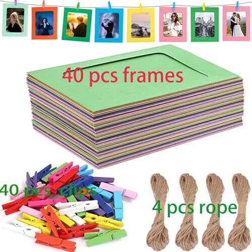 40 Pack 4x6 Inch Cardboard Paper Picture Frames with Clips and Strings ...