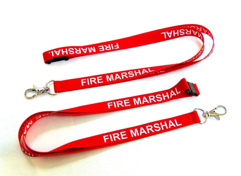 FIRE MARSHAL lanyard 15mm with safety breakaway for ID & keys. Free UK ...
