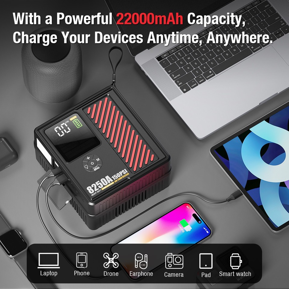 8250A Peak Car Battery Jump Starter Portable Battery Booster 12V Power ...
