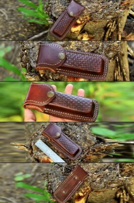 Folding Blade Pocket Knife Sheath 5.5" Leather Belt Holster BUCK 110 ...