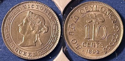 Ceylon 1892 10 Cents - Victoria KM-94 Silver (.800) BUNC #11 - US ...