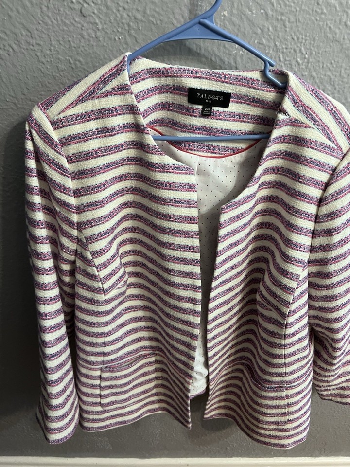Talbots Womens Blue White Red Striped Blazer Jacket Size 20W | eBay