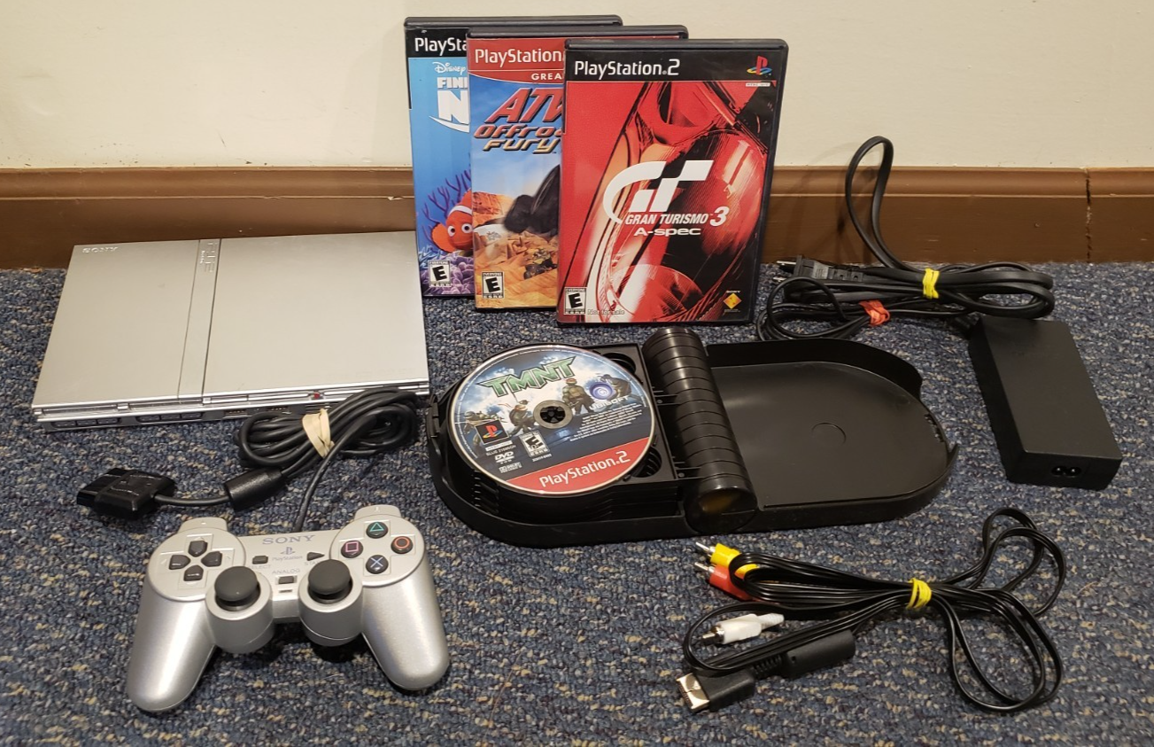 SONY Playstation PS2 SILVER SLIM CONSOLE LOT Bundle - 15 Games - 1 ...