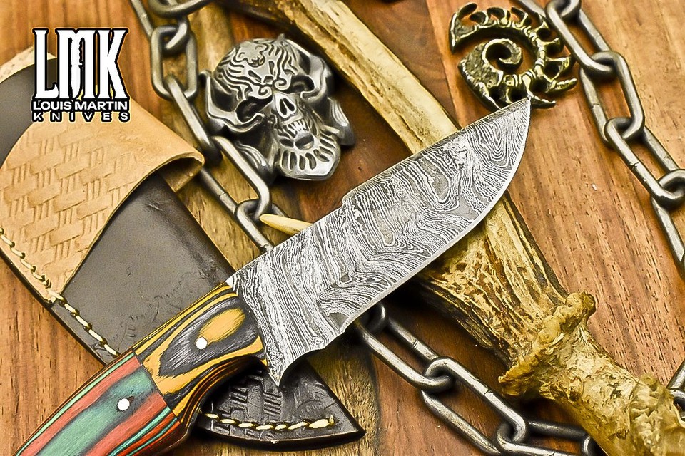 LMK Hand Forged Skinner Knife Twist Damascus Hard Wood Wooden Bolster Camping | eBay