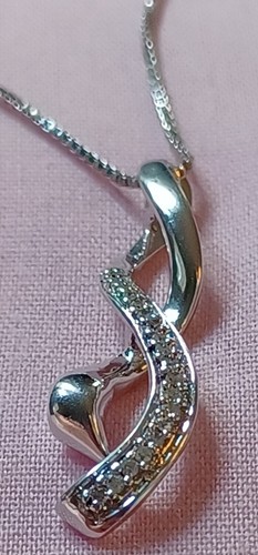 925 Silver Diamond Ribbon Shaped Pendant Necklace 18" 2.53g | eBay