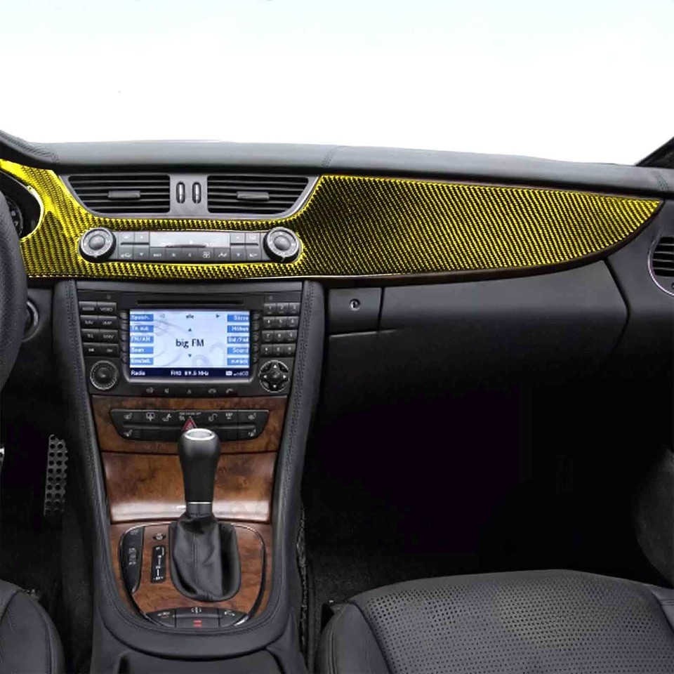 Yellow Carbon Fiber Interior Dashboard Panel Cover Trim For Benz CLS ...