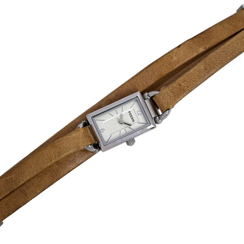 Fossil Ladies Tank Dainty Wrist Watch White Dial Genuine Brown Leather ...